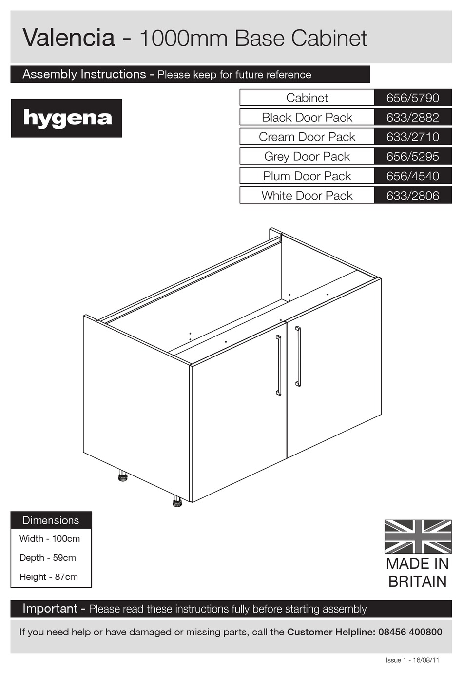 HYGENA VALENCIA 656/5790 ASSEMBLY INSTRUCTIONS MANUAL Pdf Download ...