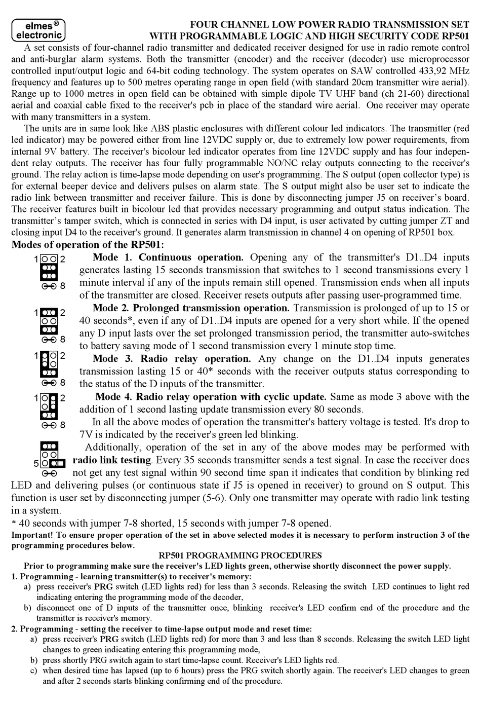 ELMES ELECTRONIC RP501 MANUAL Pdf Download | ManualsLib