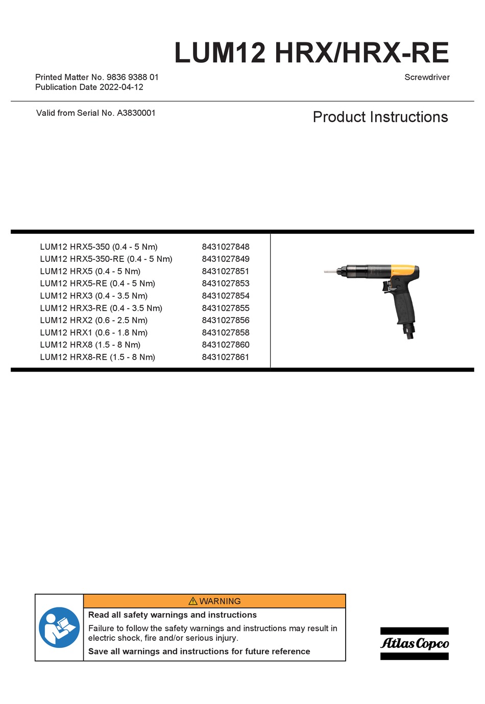 ATLAS COPCO LUM12 HRX PRODUCT INSTRUCTIONS Pdf Download | ManualsLib ATLAS COPCO LUM12 HRX PRODUCT INSTRUCTIONS Pdf Download | ManualsLib