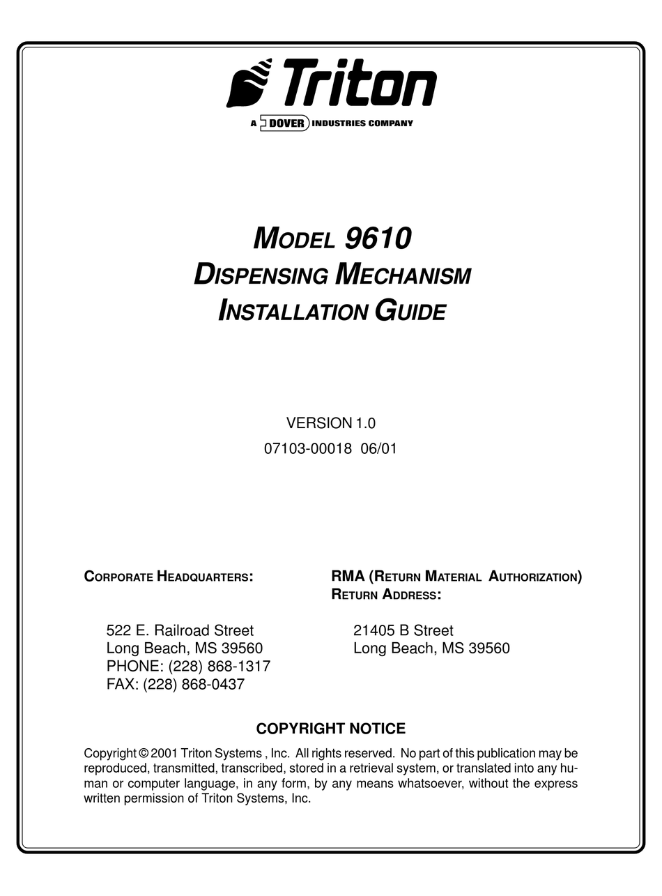 DOVER TRITON 9610 INSTALLATION MANUAL Pdf Download | ManualsLib
