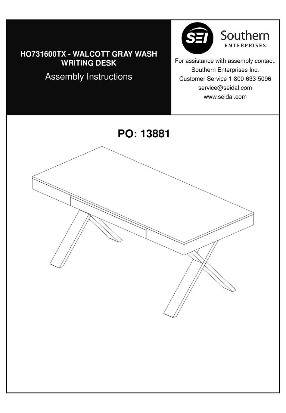 SEI HO731600TX ASSEMBLY INSTRUCTIONS Pdf Download | ManualsLib