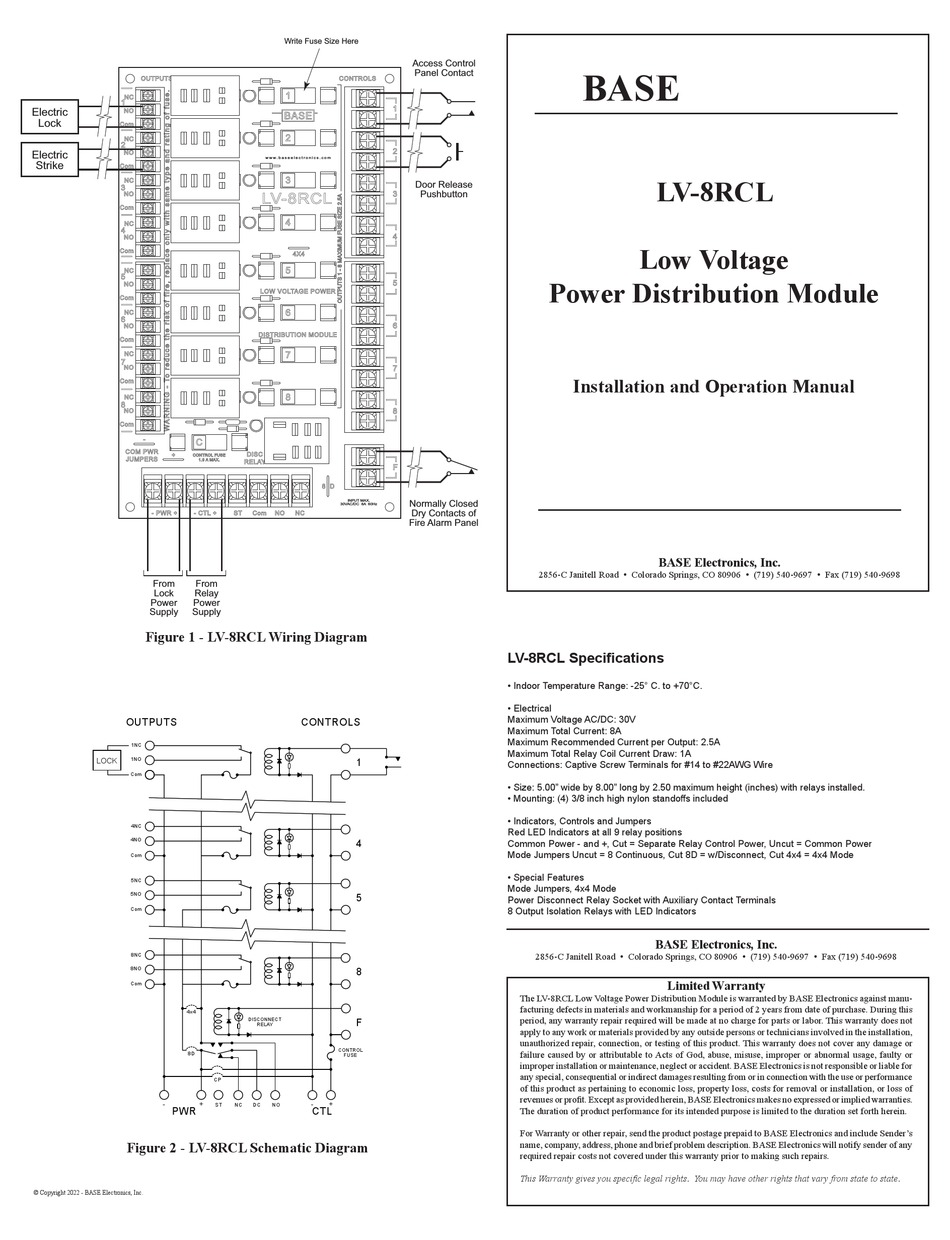BASE ELECTRONICS LV-8RCL INSTALLATION AND OPERATION MANUAL Pdf Download ...
