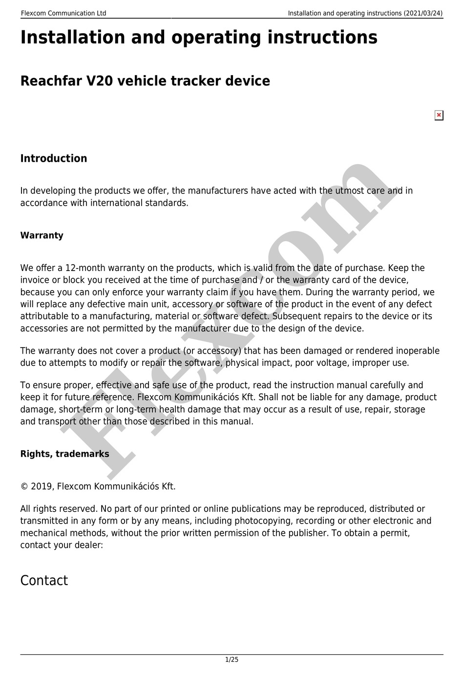 FLEXCOM REACHFAR V20 INSTALLATION AND OPERATING INSTRUCTIONS MANUAL Pdf Download | ManualsLib