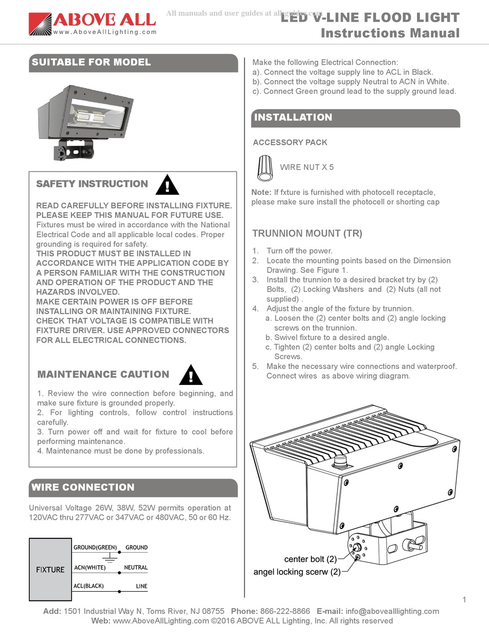 ABOVE ALL LED V-LINE SERIES INSTRUCTION MANUAL Pdf Download | ManualsLib