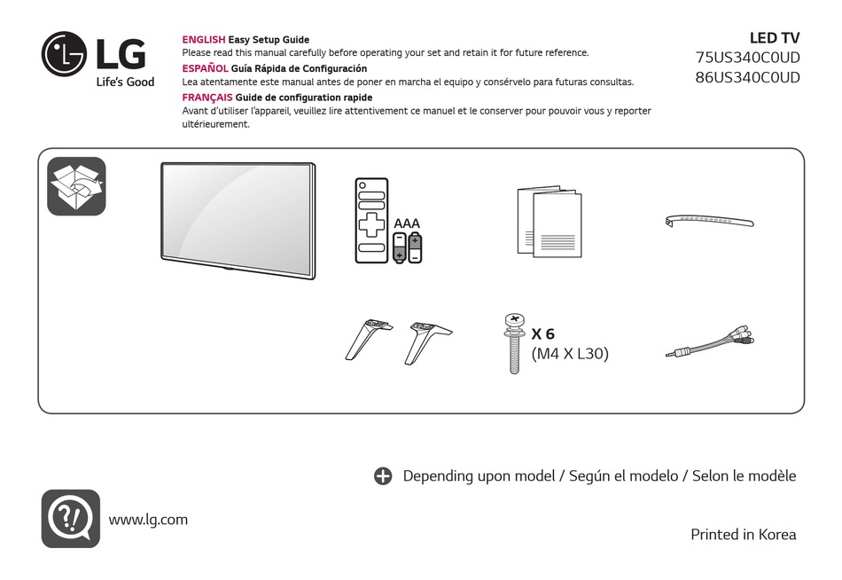 LG 75US340C0UD EASY SETUP MANUAL Pdf Download | ManualsLib