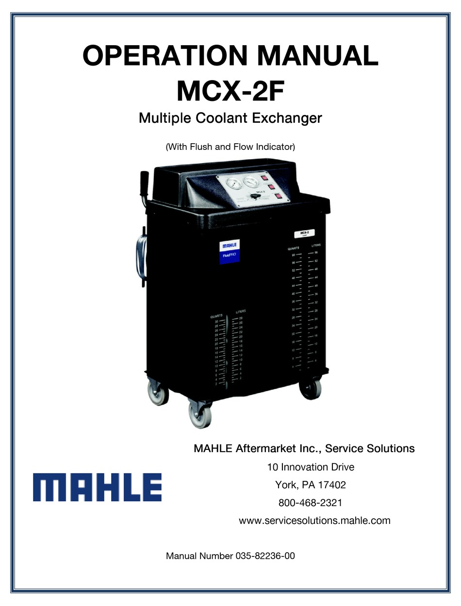 MAHLE MCX-2 OPERATION MANUAL Pdf Download | ManualsLib
