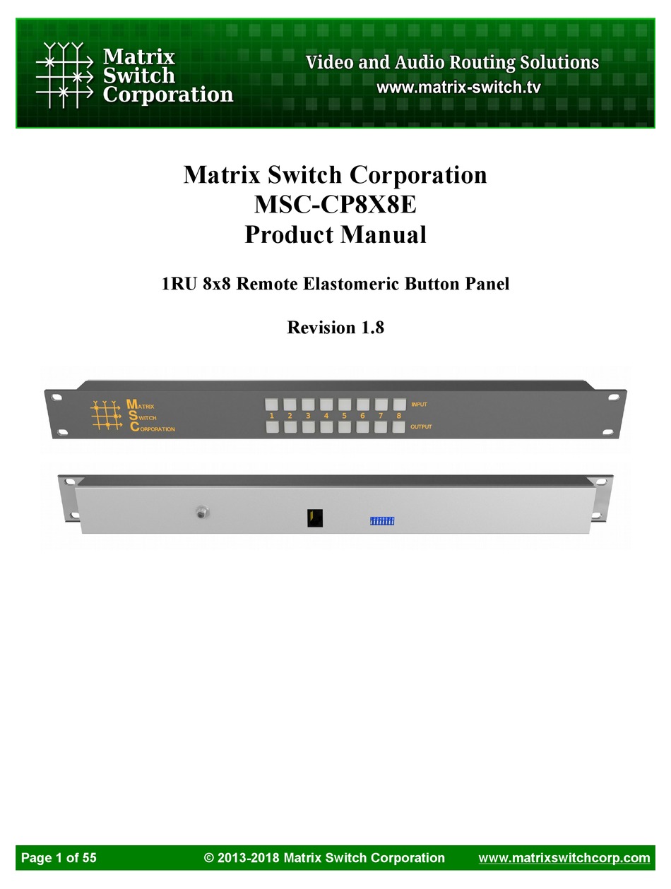 MATRIX SWITCH CORPORATION MSC-CP8X8E PRODUCT MANUAL Pdf Download ...
