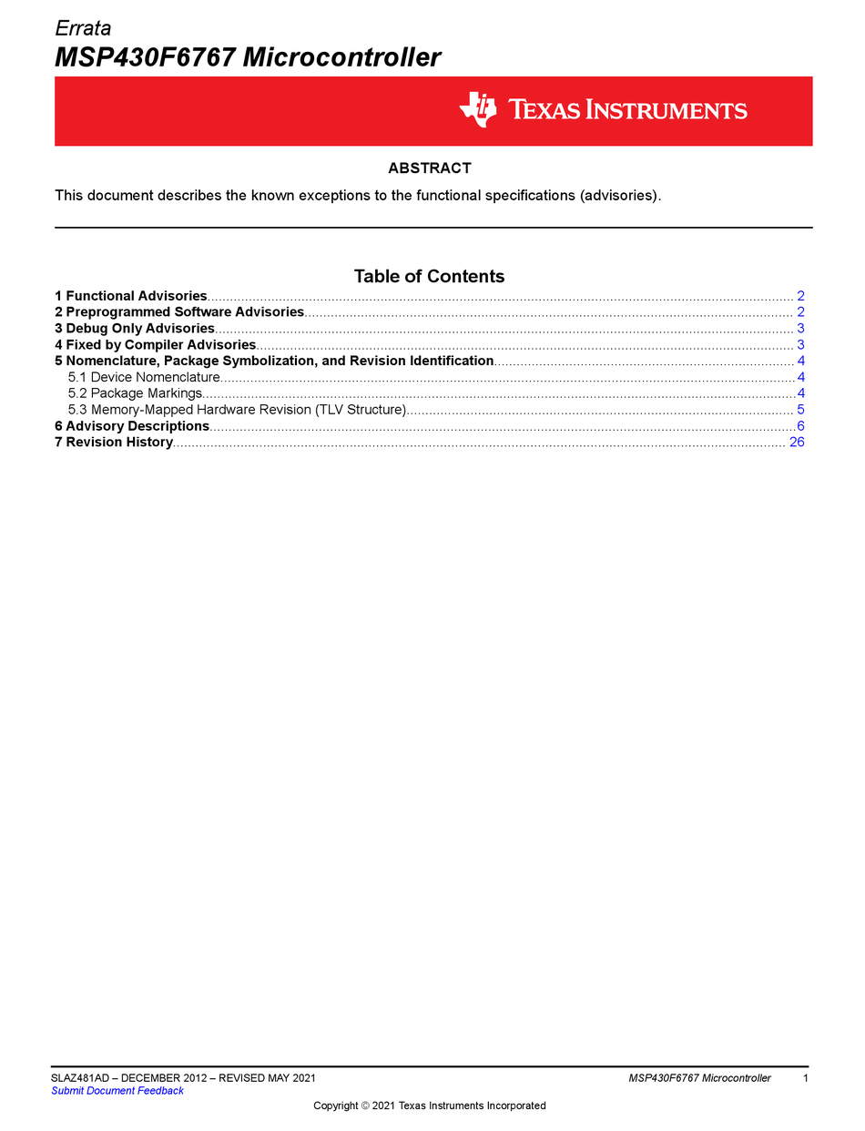 TEXAS INSTRUMENTS MSP430F6767 MANUAL Pdf Download | ManualsLib