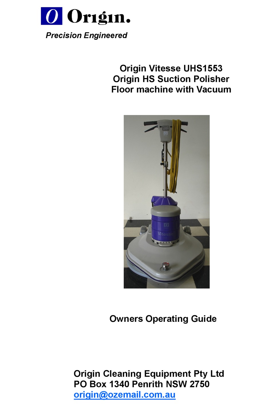 ORIGIN CLEANING EQUIPMENT VITESSE UHS1553 OPERATING MANUAL Pdf Download origin-cleaning-equipment-vitesse-uhs1553-operating-manual-pdf-download