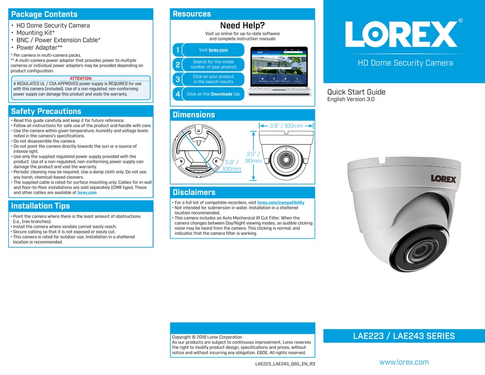 LOREX LAE223 SERIES QUICK START MANUAL Pdf Download | ManualsLib
