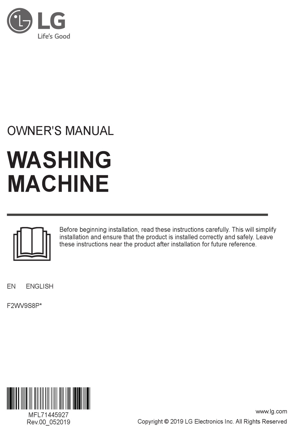 LG F2WV9S8P SERIES OWNER'S MANUAL Pdf Download | ManualsLib