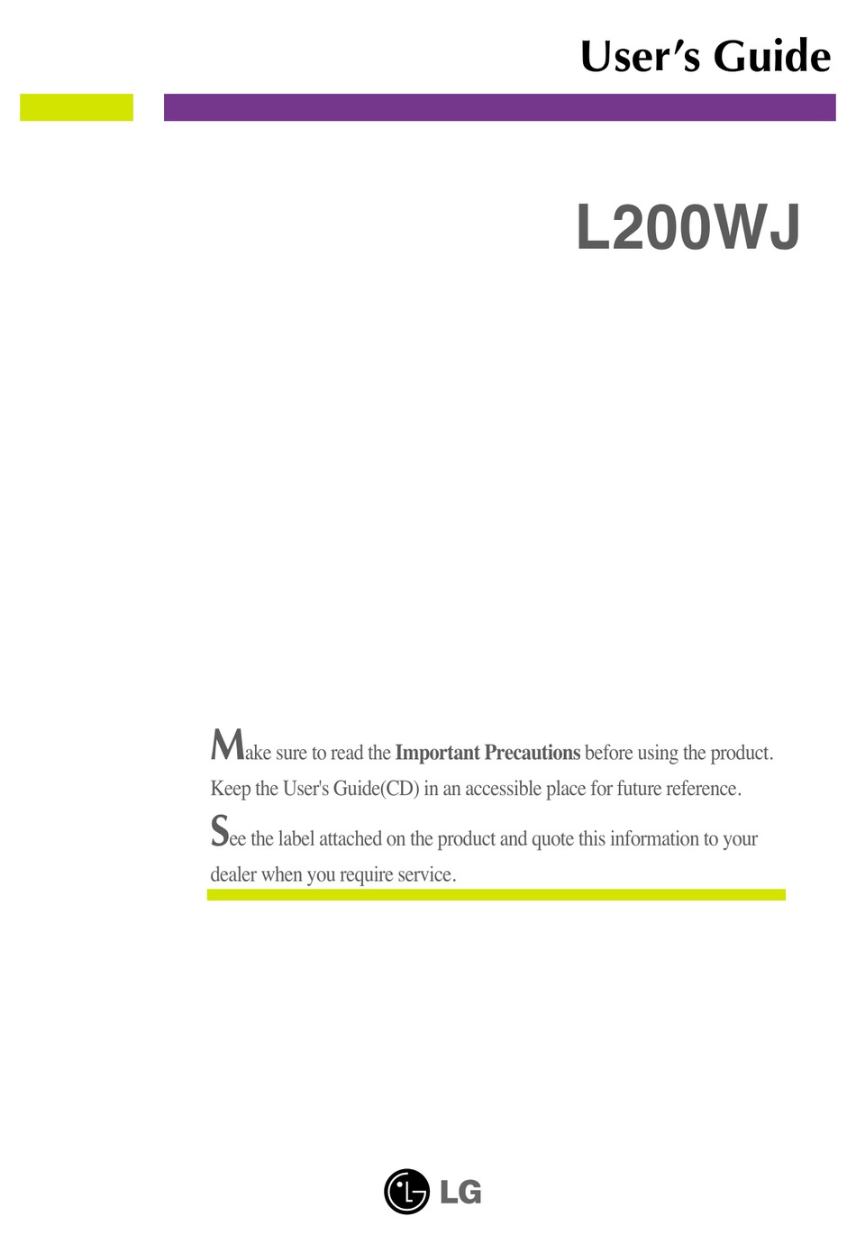 LG L200WJ-BF.AEU USER MANUAL Pdf Download | ManualsLib