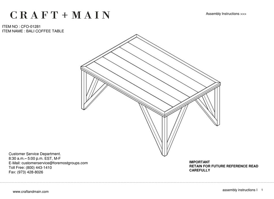 CRAFT+MAIN CFO-01281 ASSEMBLY INSTRUCTIONS MANUAL Pdf Download | ManualsLib