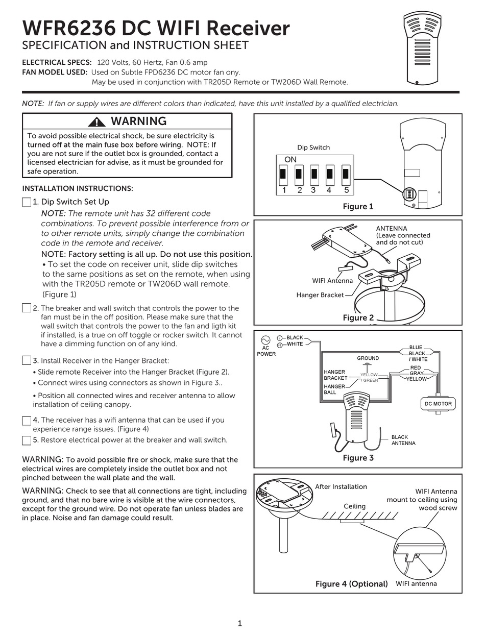 FANIMATION WFR6236 SPECIFICATION AND INSTRUCTION SHEET Pdf Download ...