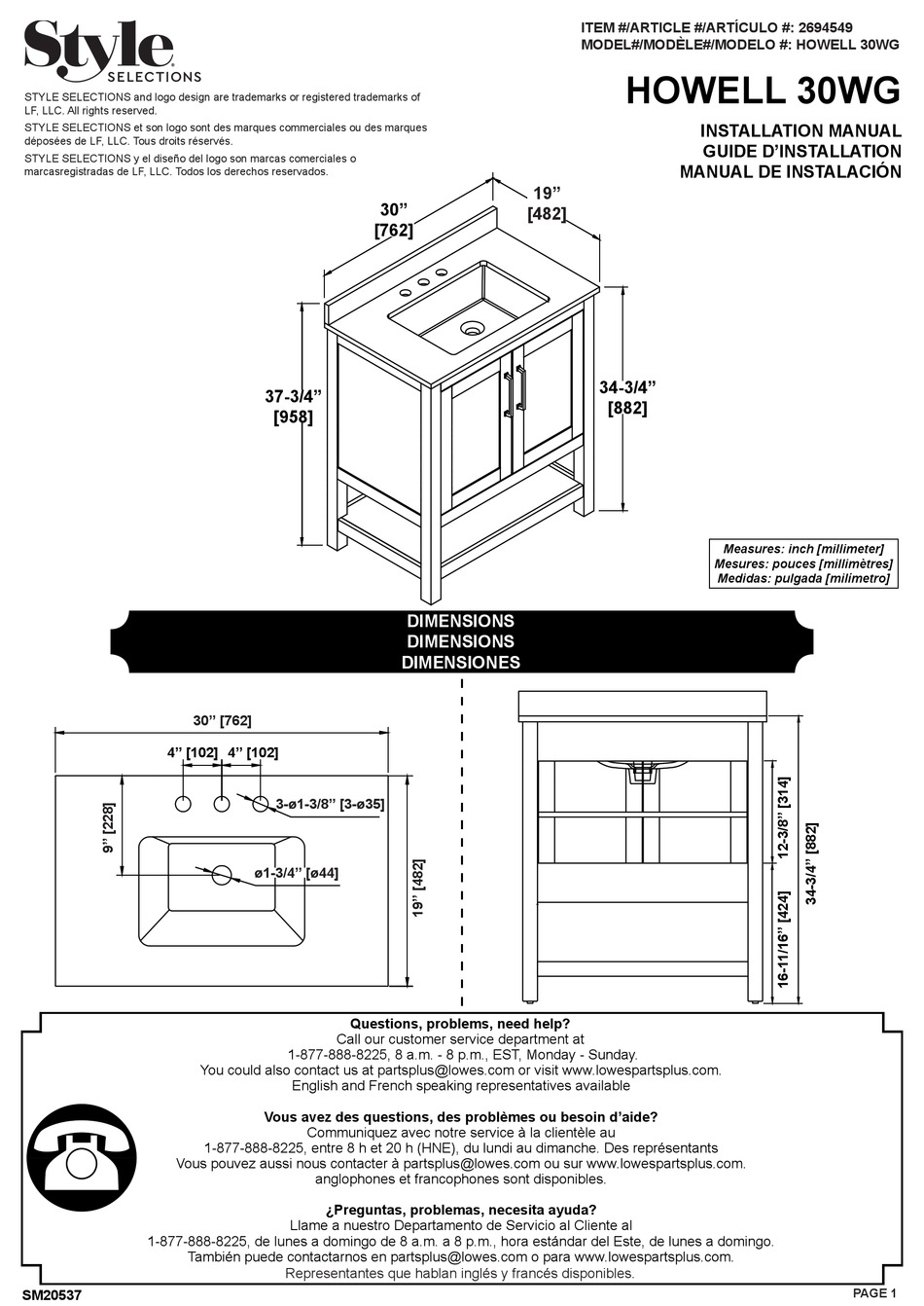 STYLE SELECTIONS HOWELL 30WG INSTALLATION MANUAL Pdf Download | ManualsLib