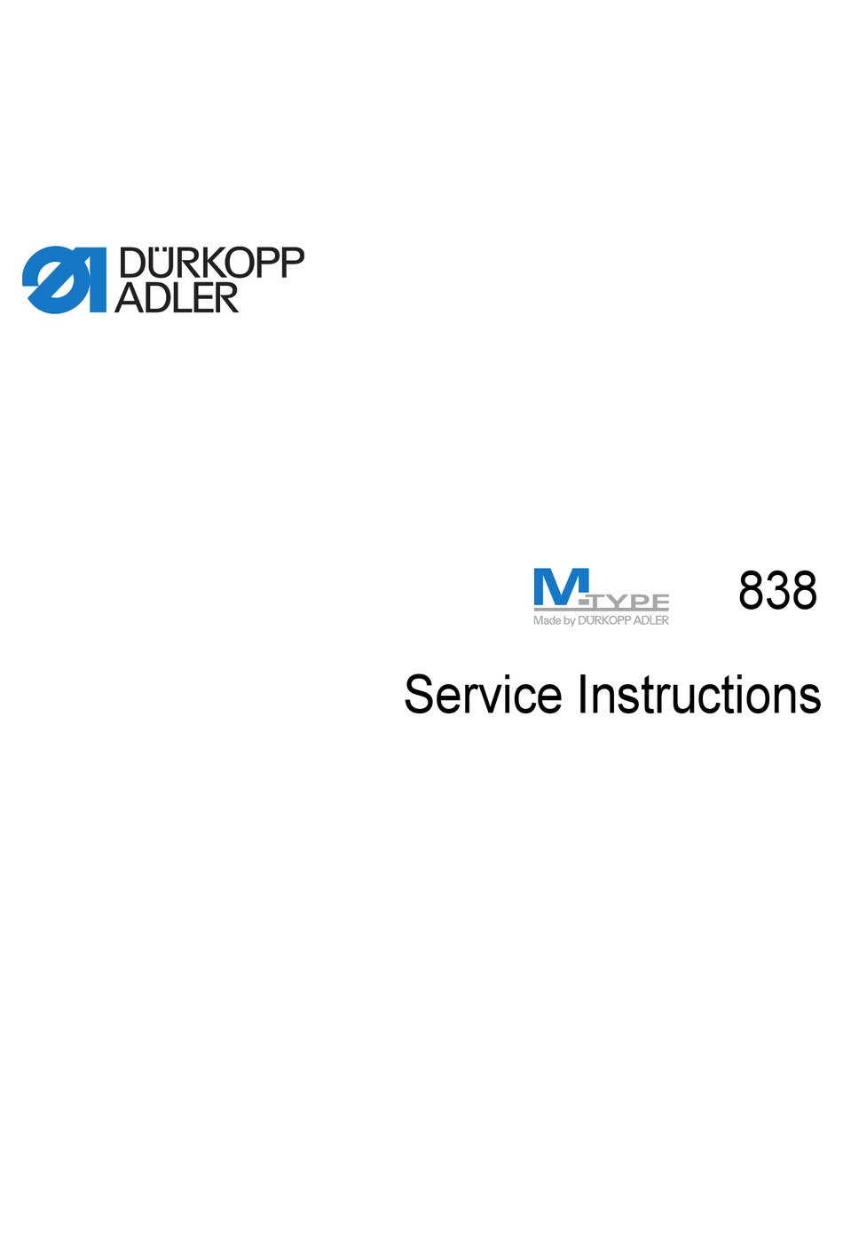 DÜRKOPP ADLER M-TYPE 838-180122-M SERVICE INSTRUCTIONS MANUAL Pdf ...