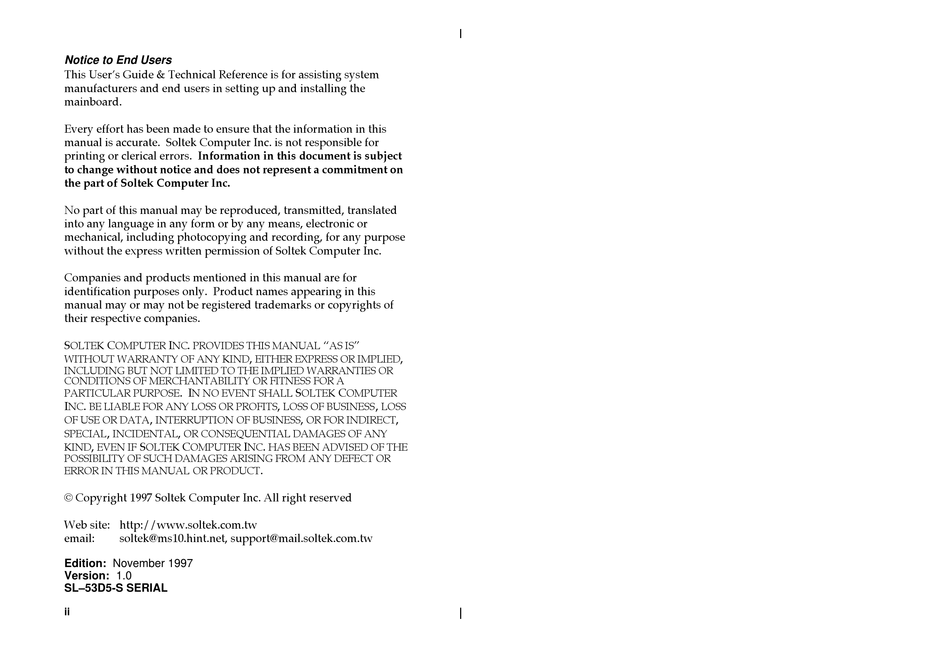 SOLTEK SL-53D5-S USER'S MANUAL & TECHNICAL REFERENCE Pdf Download ...