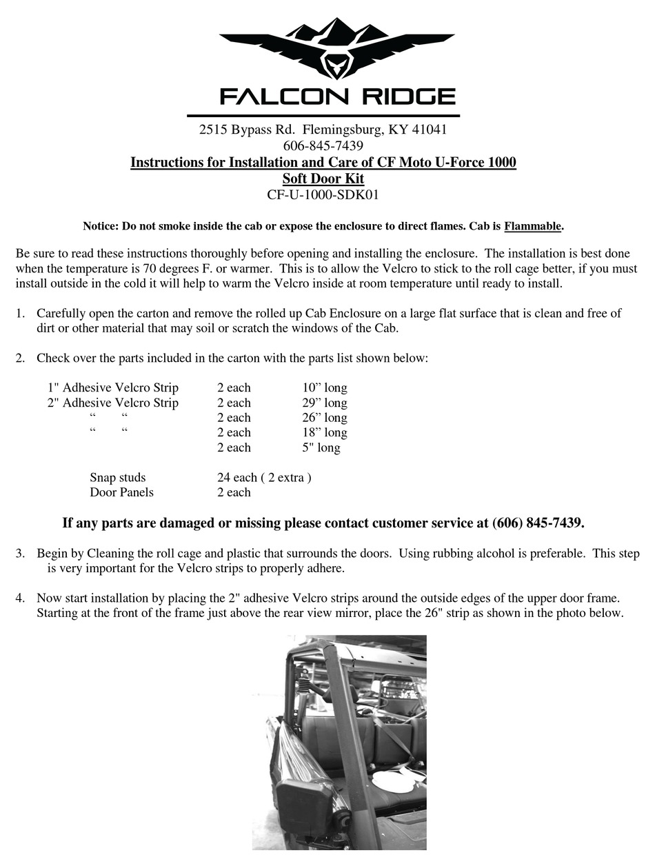 FALCON RIDGE CF MOTO U-FORCE 1000 INSTRUCTIONS FOR INSTALLATION AND ...