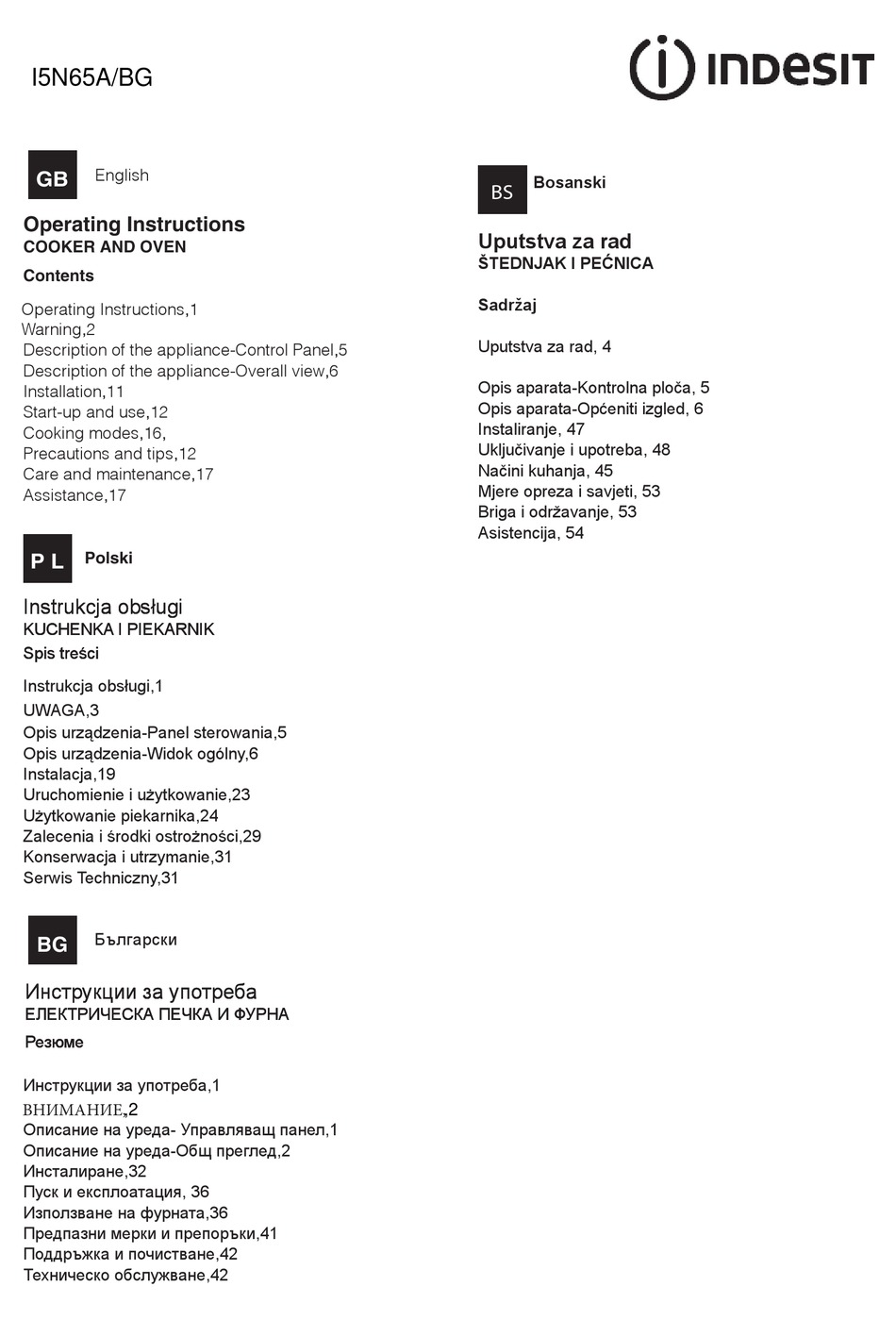 INDESIT I5N65A/BG OPERATING INSTRUCTIONS MANUAL Pdf Download | ManualsLib