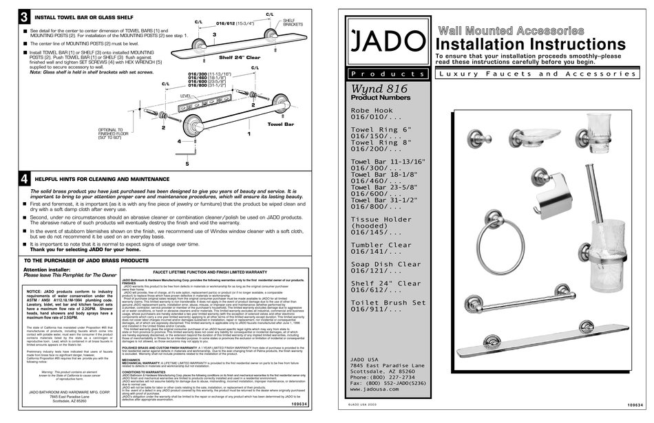 JADO WYND 816 INSTALLATION INSTRUCTIONS Pdf Download | ManualsLib