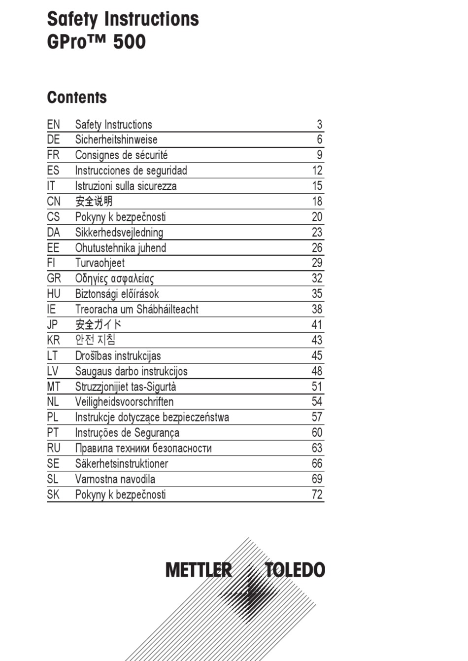 METTLER TOLEDO GPRO 500 SAFETY INSTRUCTIONS Pdf Download | ManualsLib