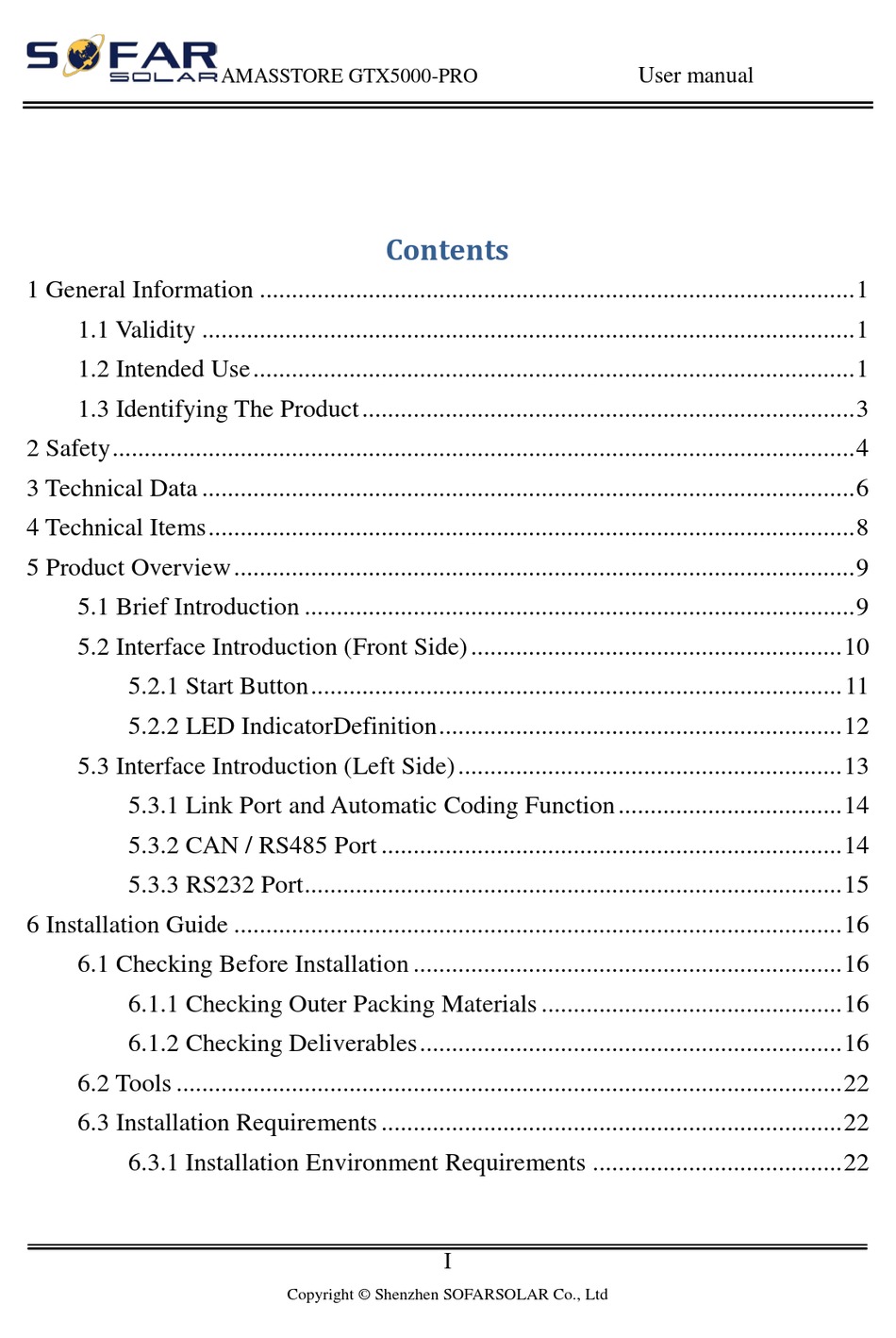 SOFAR SOLAR AMASSTORE GTX5000-PRO USER MANUAL Pdf Download | ManualsLib