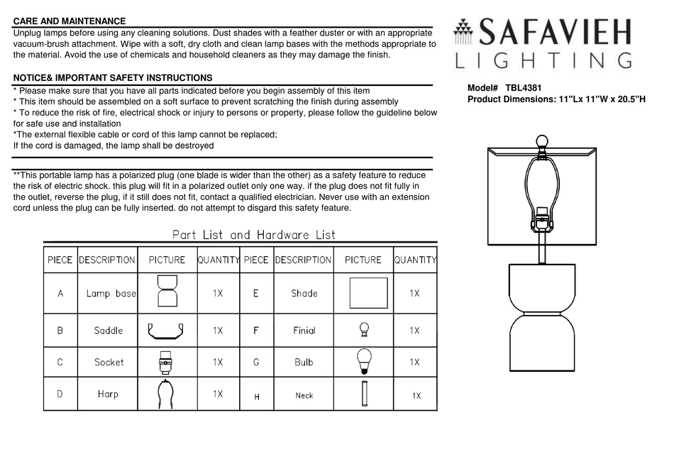 SAFAVIEH LIGHTING TBL4381 ASSEMBLY Pdf Download | ManualsLib SAFAVIEH LIGHTING TBL4381 ASSEMBLY Pdf Download | ManualsLib