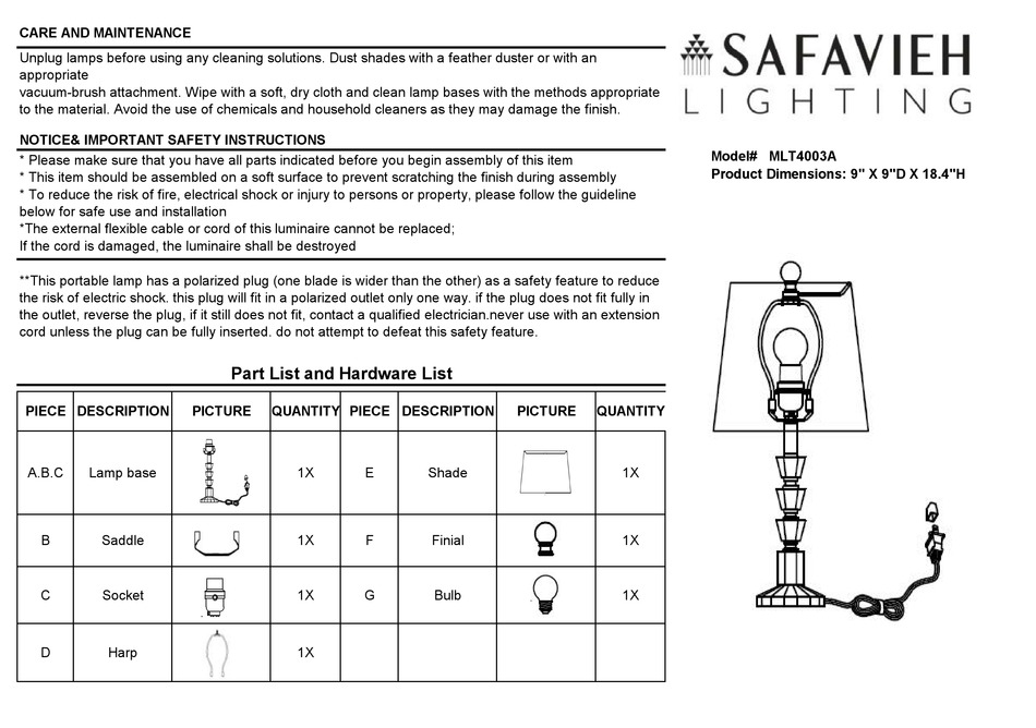 SAFAVIEH LIGHTING MLT4003A ASSEMBLY Pdf Download | ManualsLib SAFAVIEH LIGHTING MLT4003A ASSEMBLY Pdf Download | ManualsLib