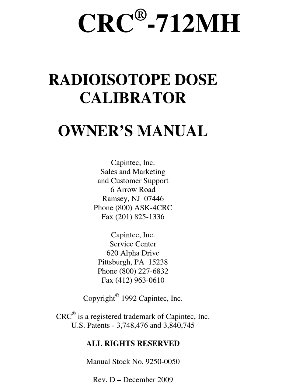 CAPINTEC CRC-712MH OWNER'S MANUAL Pdf Download | ManualsLib
