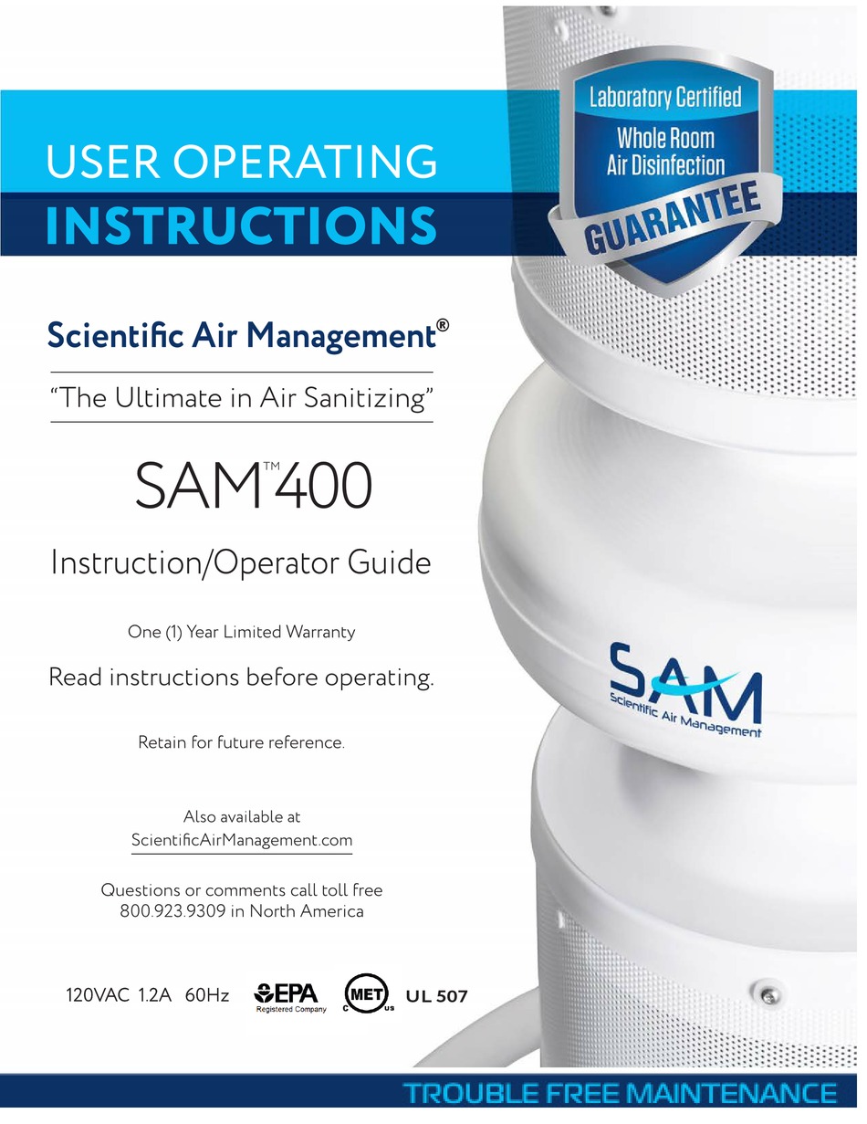 SCIENTIFIC AIR MANAGEMENT SAM 400 INSTRUCTIONS MANUAL Pdf Download ...