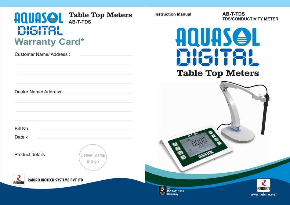 AQUASOL AB-T-TDS INSTRUCTION MANUAL Pdf Download | ManualsLib