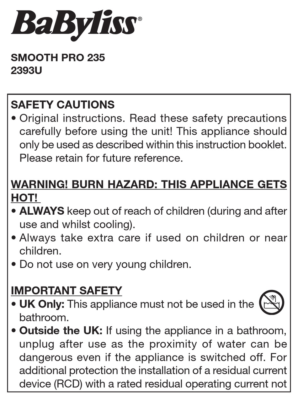 BABYLISS 2393U INSTRUCTIONS FOR USE MANUAL Pdf Download | ManualsLib