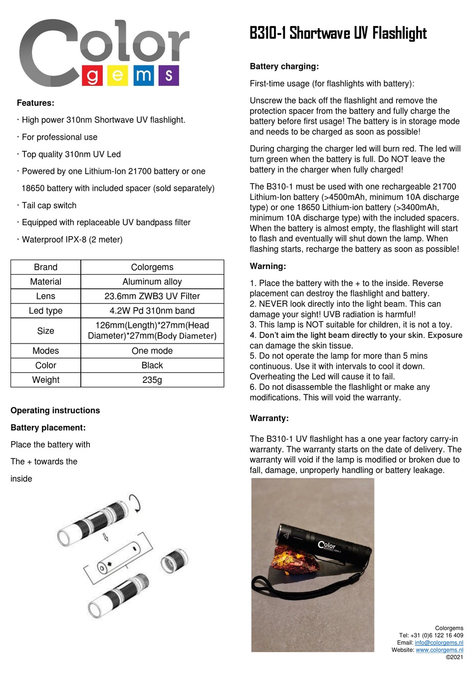 COLORGEMS B310-1 QUICK MANUAL Pdf Download | ManualsLib