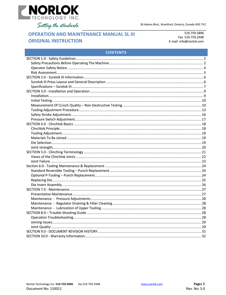 NORLOK SL III OPERATION AND MAINTENANCE MANUAL Pdf Download | ManualsLib