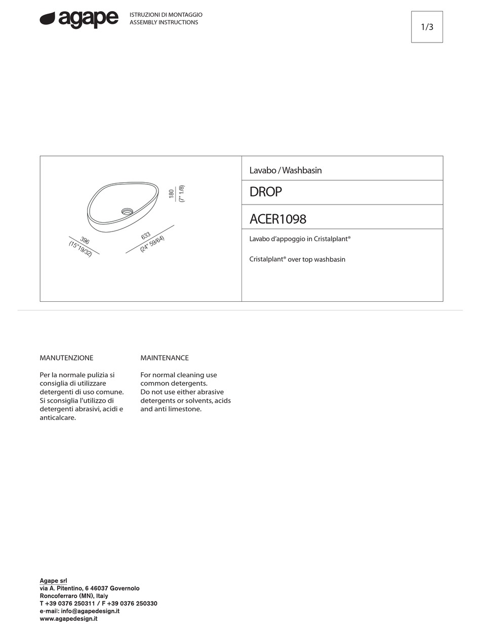 AGAPE DROP ACER1098 ASSEMBLY INSTRUCTIONS Pdf Download | ManualsLib