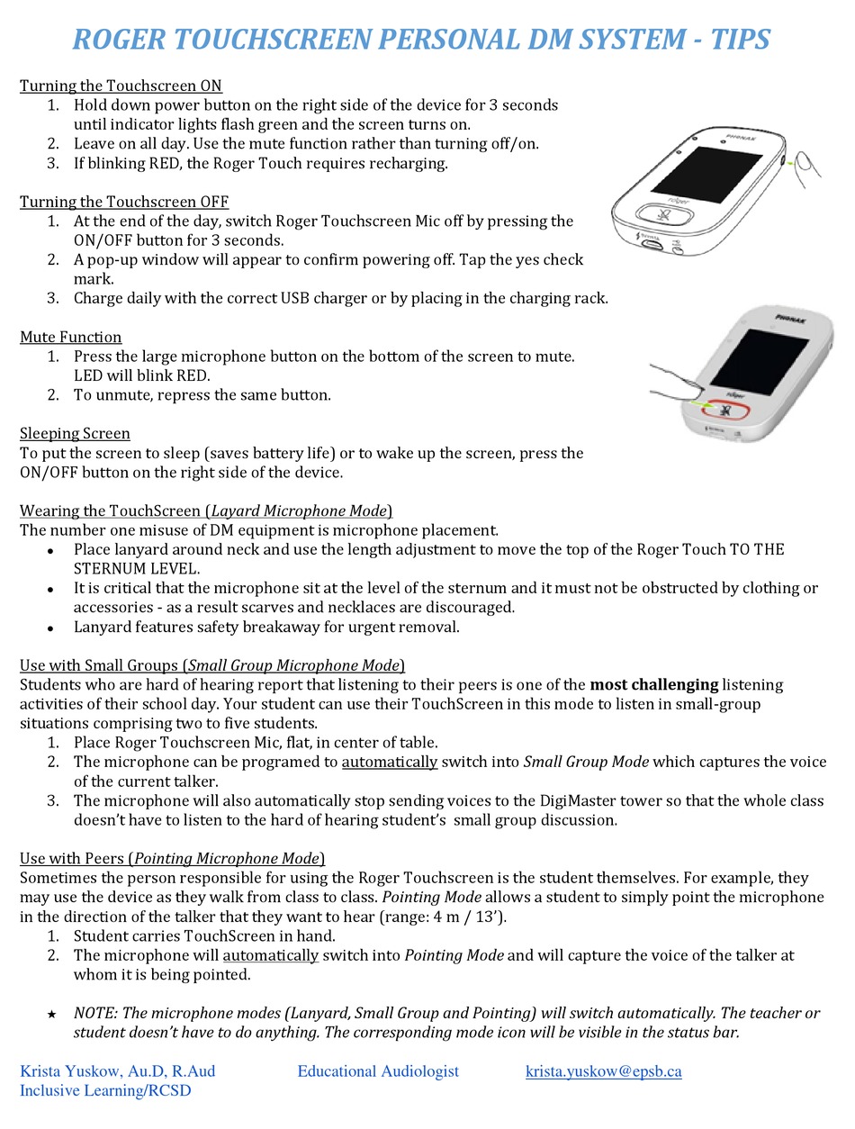 ROGER TOUCHSCREEN PERSONAL DM SYSTEM TIPS Pdf Download | ManualsLib