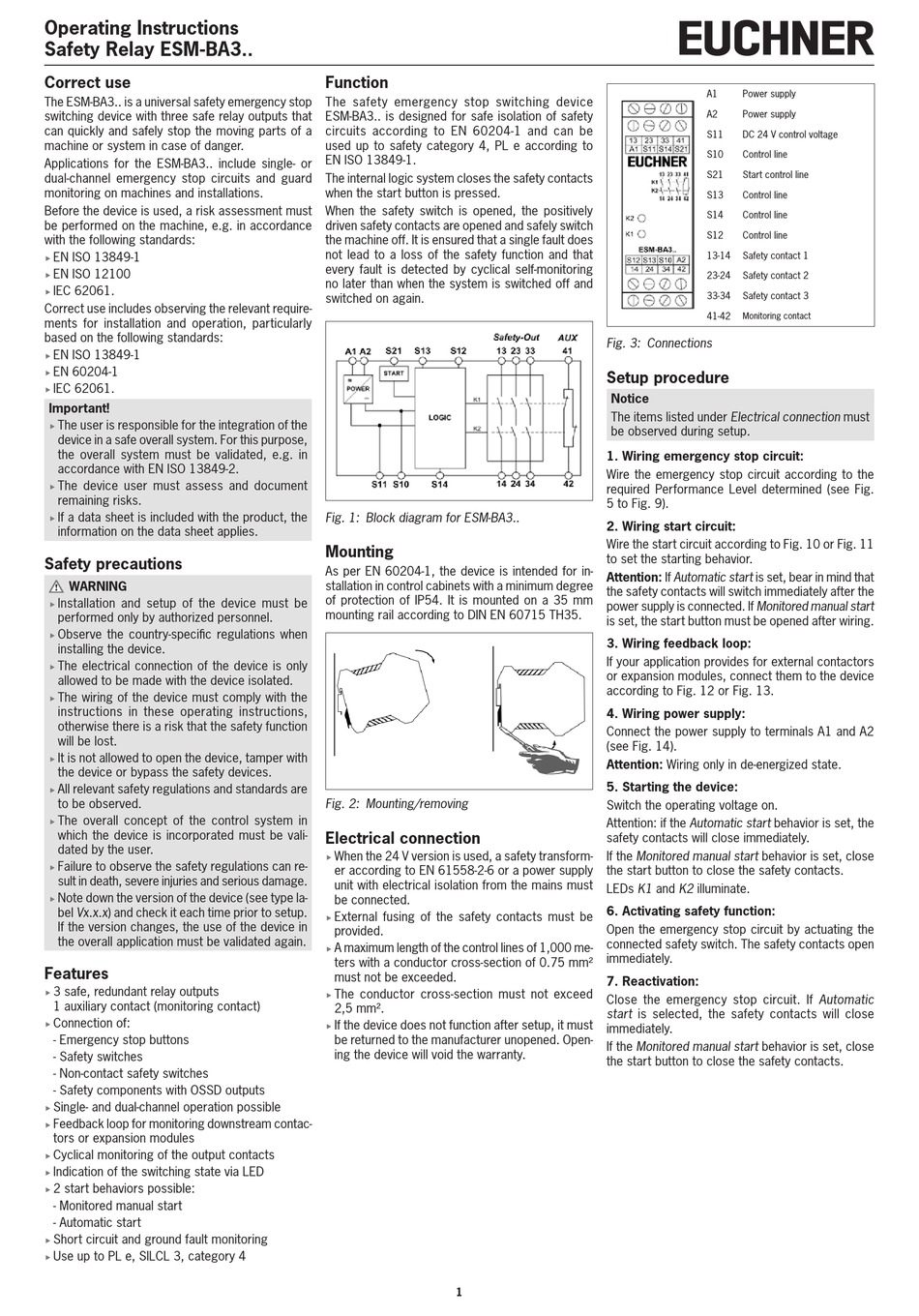 EUCHNER ESM-BA3 SERIES OPERATING INSTRUCTIONS Pdf Download | ManualsLib