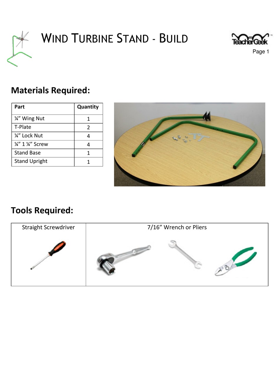 TEACHERGEEK WIND TURBINE STAND BUILD MANUAL Pdf Download | ManualsLib