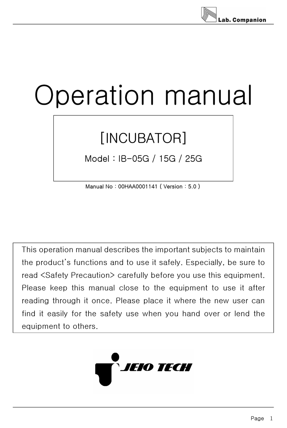 JEIO TECH IB-05G OPERATION MANUAL Pdf Download | ManualsLib