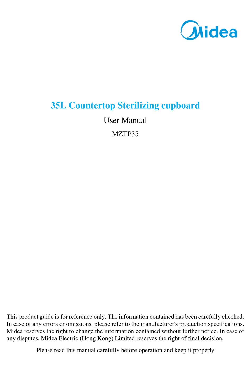 MIDEA MZTP35 USER MANUAL Pdf Download | ManualsLib