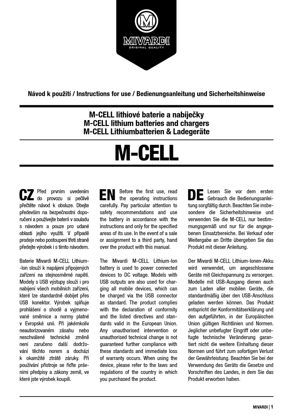 MIVARDI M CELL INSTRUCTIONS FOR USE MANUAL Pdf Download ManualsLib