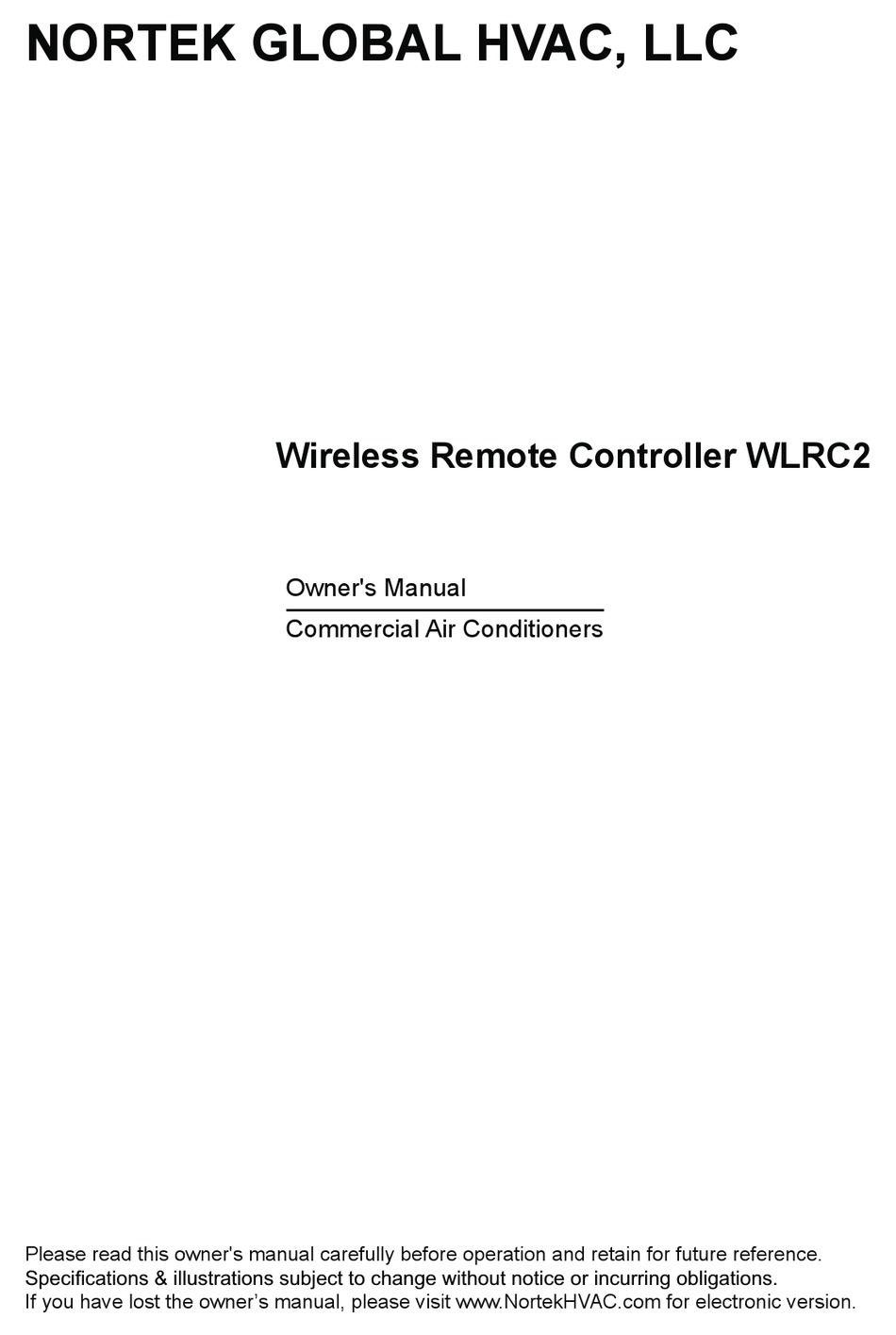 NORTEK WLRC2 OWNER'S MANUAL Pdf Download | ManualsLib