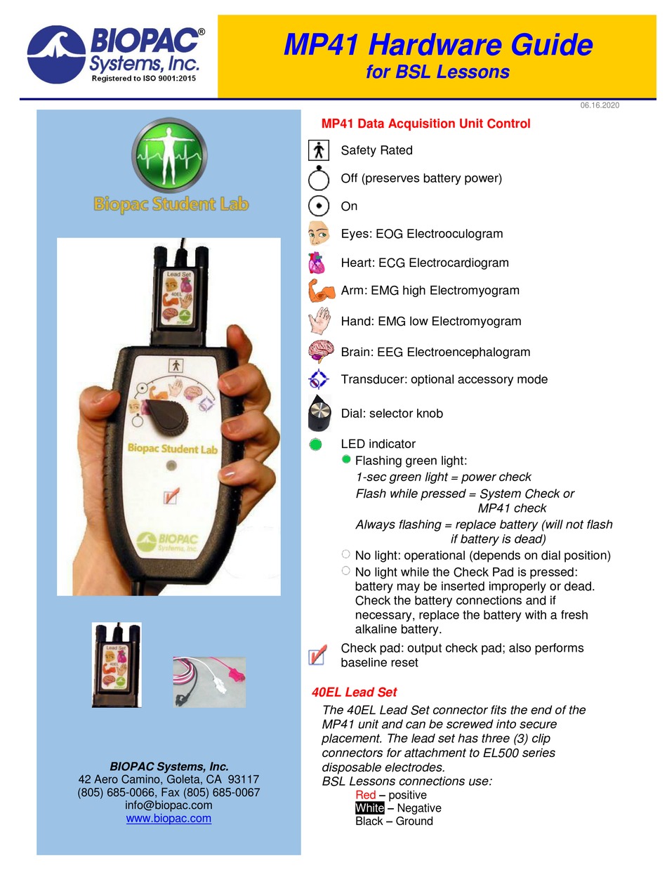 BIOPAC SYSTEMS MP41 HARDWARE MANUAL Pdf Download | ManualsLib