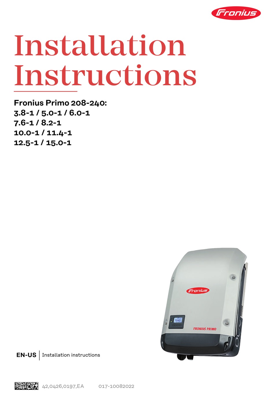 FRONIUS PRIMO 3 8 1 208 240 INSTALLATION INSTRUCTIONS MANUAL Pdf fronius-primo-3-8-1-208-240-installation-instructions-manual-pdf