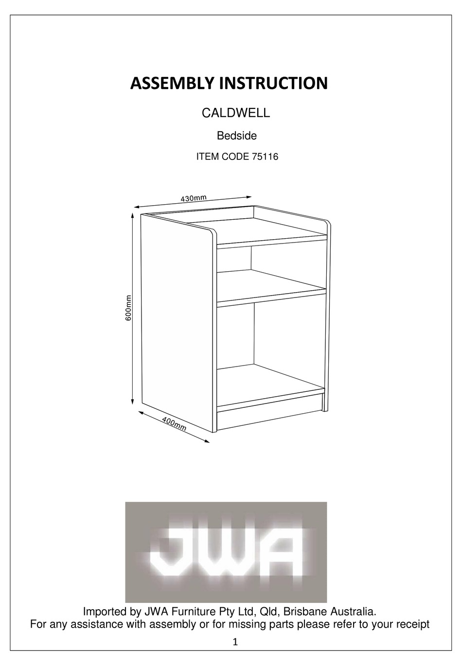 JWA CALDWELL 75116 ASSEMBLY INSTRUCTION MANUAL Pdf Download | ManualsLib