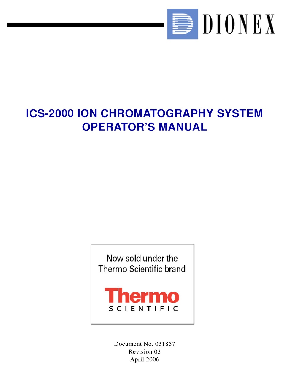 THERMO SCIENTIFIC DIONEX ICS-2000 OPERATOR'S MANUAL Pdf Download ...