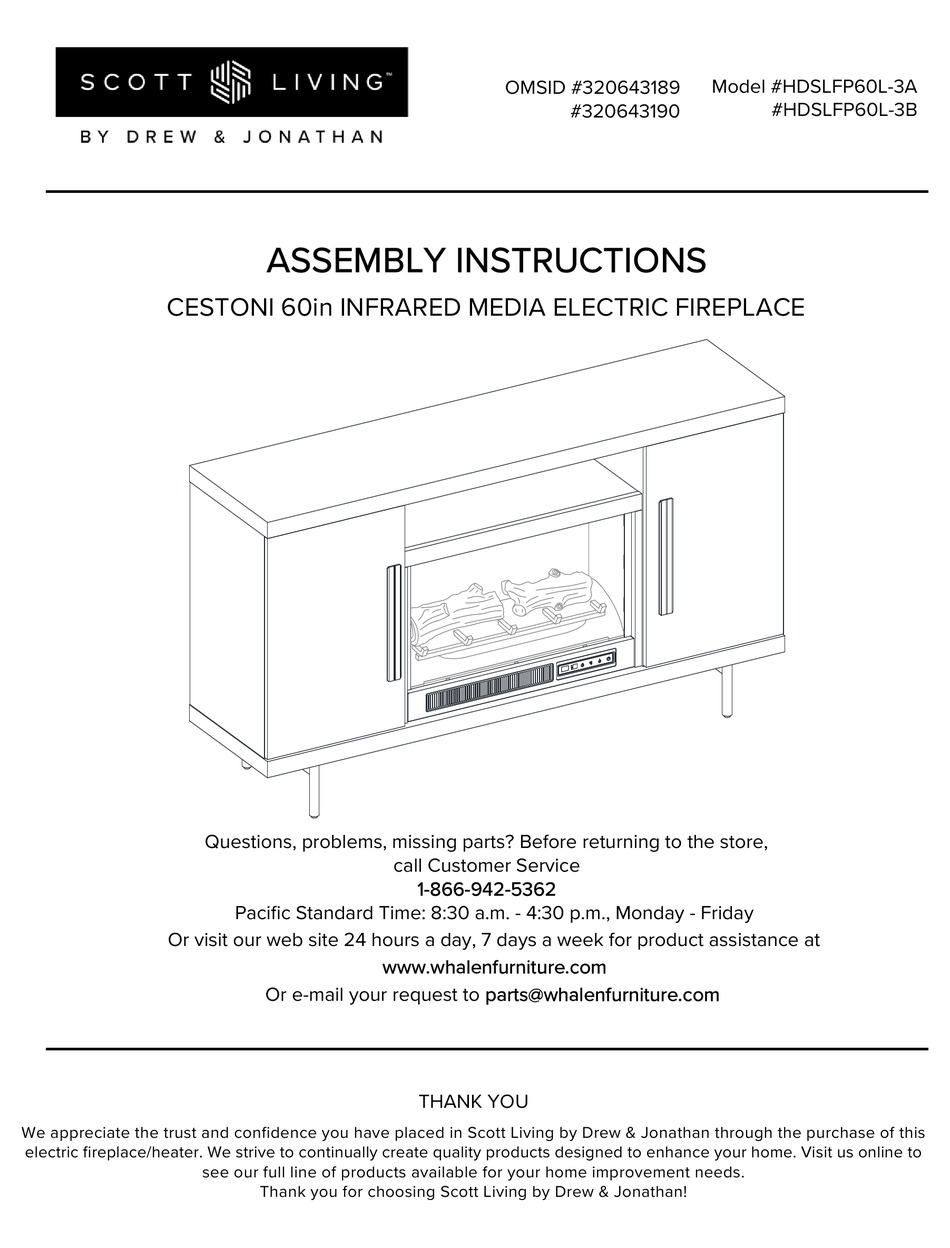 DREW & JONATHAN SCOTT LIVING HDSLFP60L-3A ASSEMBLY INSTRUCTIONS MANUAL ...