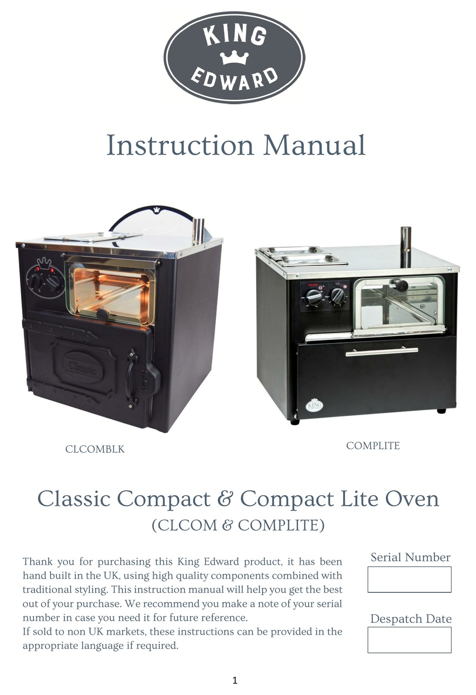 KING EDWARD CLASSIC COMPACT INSTRUCTION MANUAL Pdf Download | ManualsLib