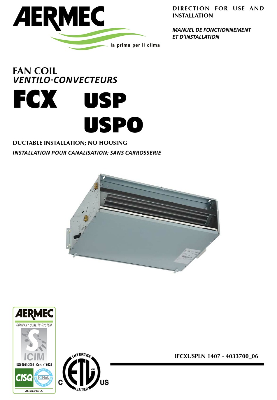 AERMEC FCX DIRECTION FOR USE AND INSTALLATION Pdf Download | ManualsLib