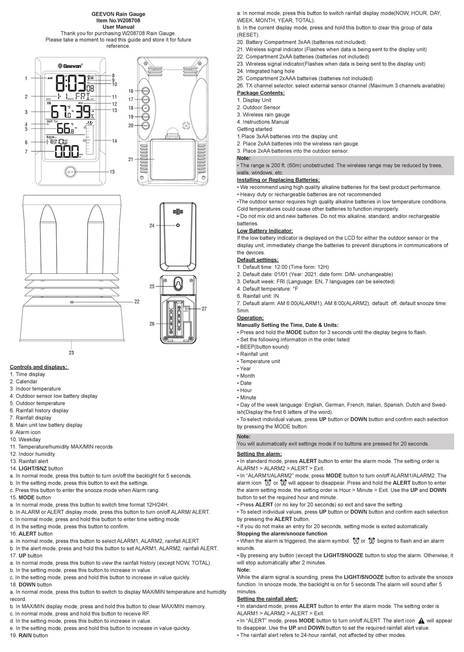 GEEVON W208708 USER MANUAL Pdf Download | ManualsLib